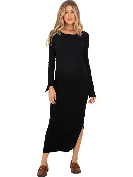 PINKBLUSH Scoop Back Long Sleeve Maxi Dress - Black