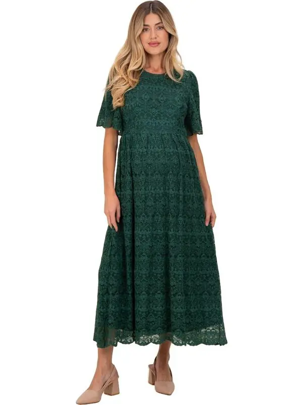 PINKBLUSH Floral Lace Midi Dress - Forest Green
