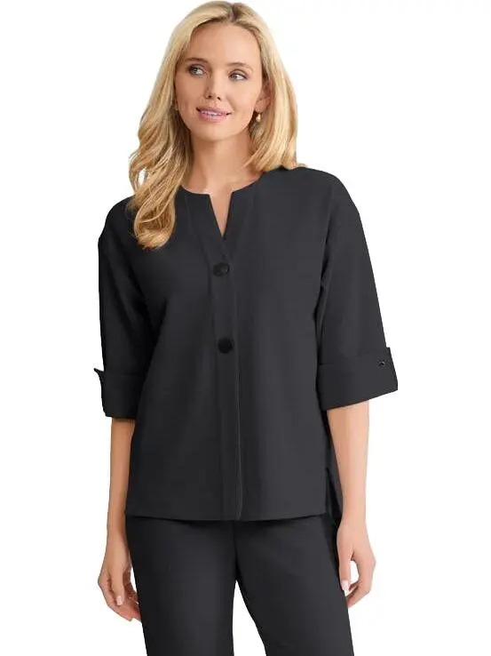 Ming Wang Heritage Tonal Stretch Deco Crepe Jacket - Black