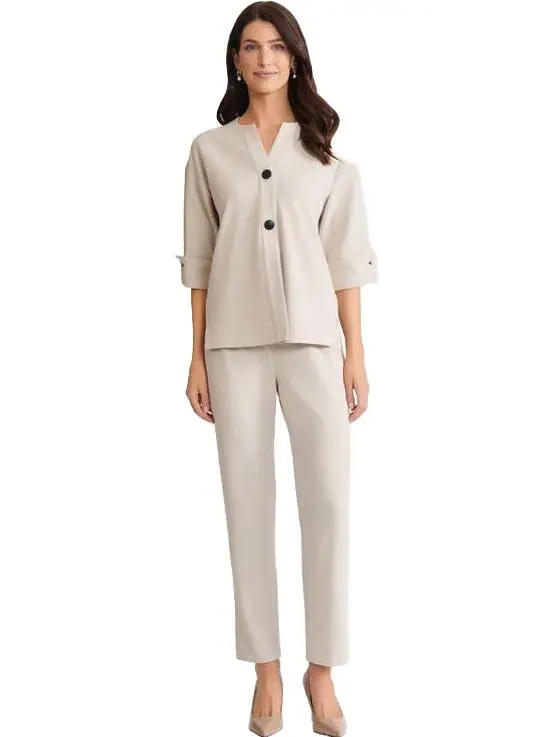 Ming Wang Heritage Tonal Stretch Deco Crepe Jacket - Limestone
