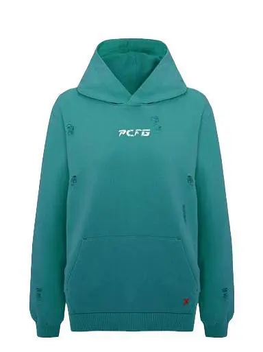 PCFG Cotton Destroyed Hoodie - Green-open Green
