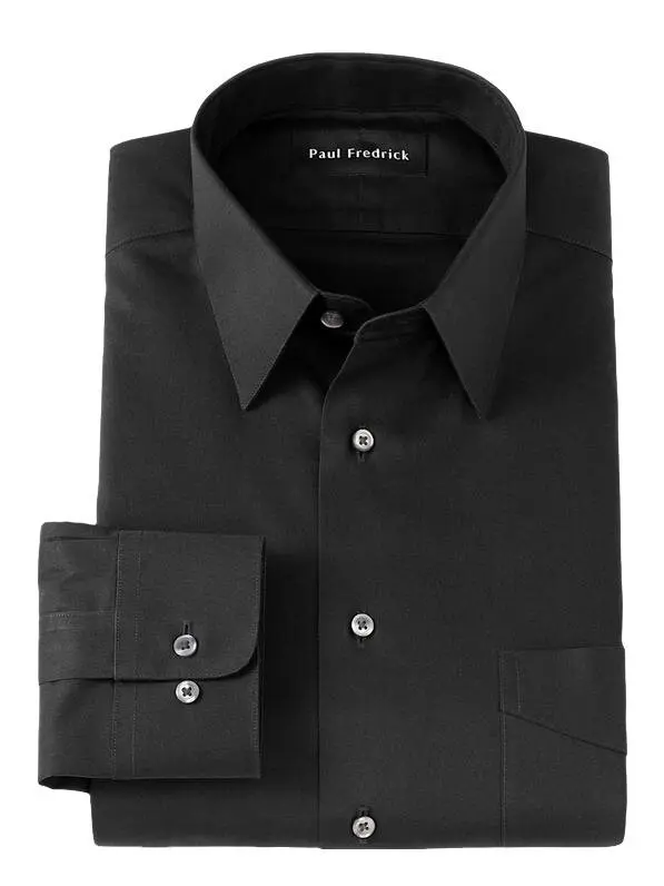 PAUL FREDRICK Non-iron Cotton Pinpoint Solid Point Collar Dress Shirt - Black
