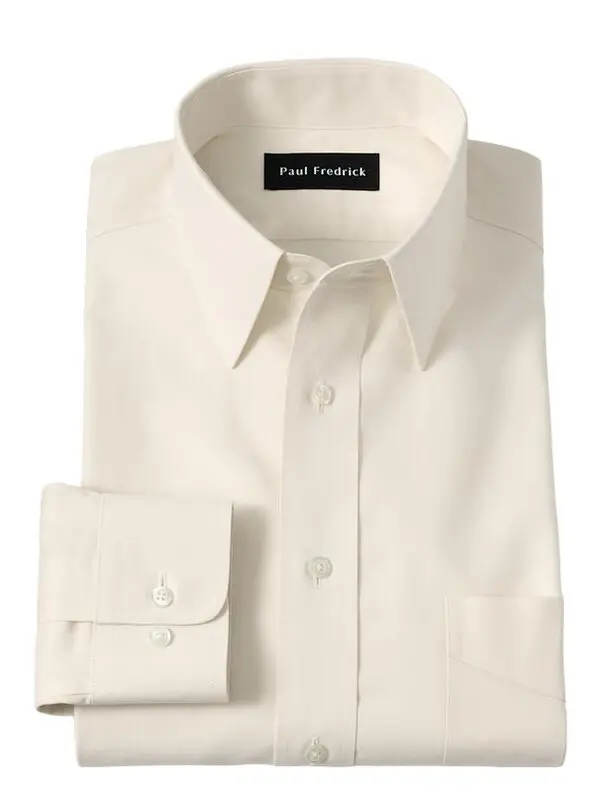 PAUL FREDRICK Non-iron Cotton Pinpoint Solid Point Collar Dress Shirt - Ecru