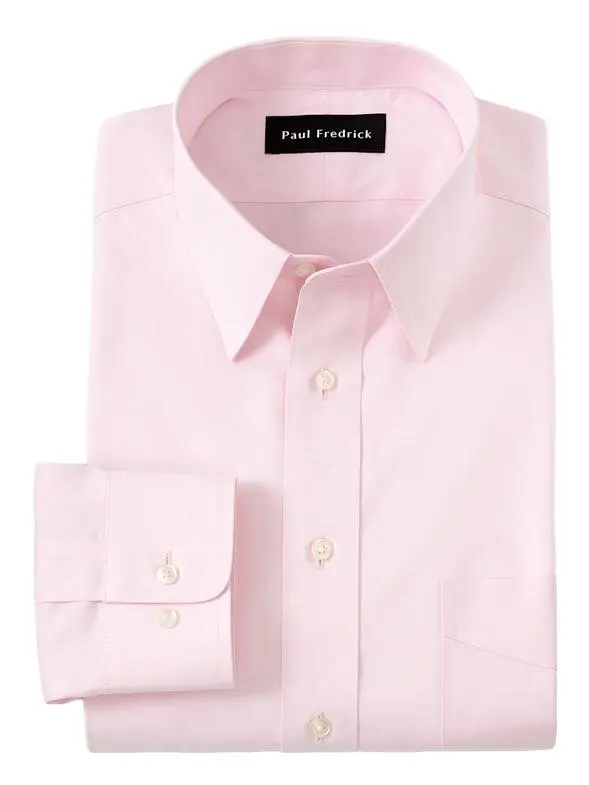 PAUL FREDRICK Non-iron Cotton Pinpoint Solid Point Collar Dress Shirt - Pink