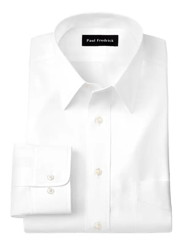 PAUL FREDRICK Non-iron Cotton Pinpoint Solid Point Collar Dress Shirt - White