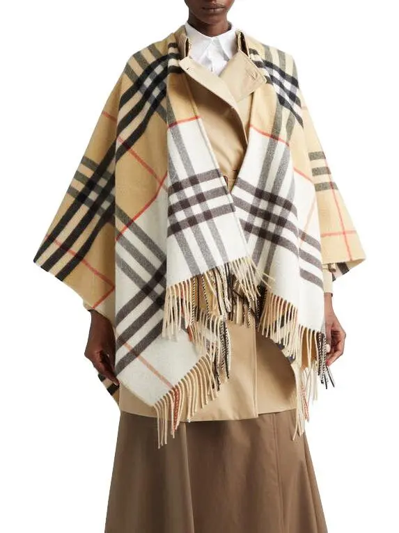 Burberry Double Face Cashmere And Wool Cape - Sand/pebble White