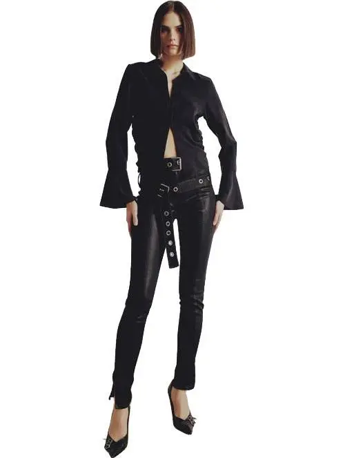 PCFG Fitted V-neck Shirt With Waist Slit - Black