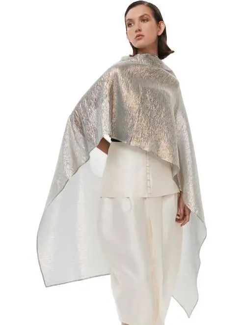 ALAS Metallic Silk-blend Cape With Fringe - Metalic