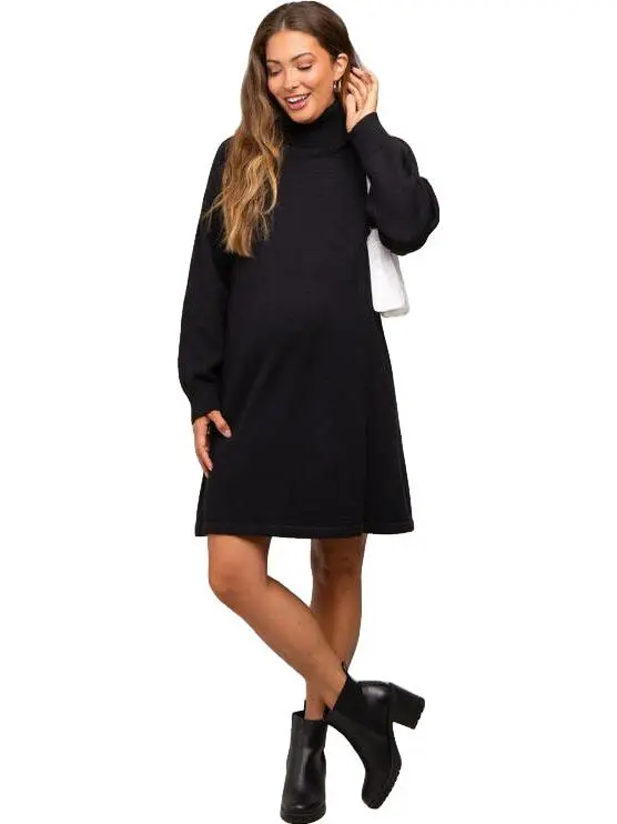 PINKBLUSH Turtleneck Long Sleeve Sweater Dress - Black