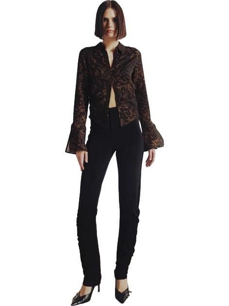 PCFG Fitted V-neck Slit Waist Shirt - Leopard