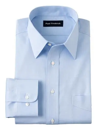 PAUL FREDRICK Slim Fit Non-iron Cotton Pinpoint Solid Point Collar Dress Shirt - Blue