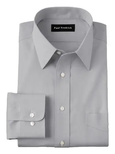 PAUL FREDRICK Slim Fit Non-iron Cotton Pinpoint Solid Point Collar Dress Shirt - Grey