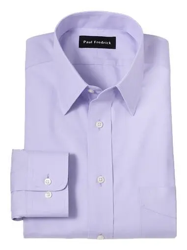 PAUL FREDRICK Slim Fit Non-iron Cotton Pinpoint Solid Point Collar Dress Shirt - Lavender