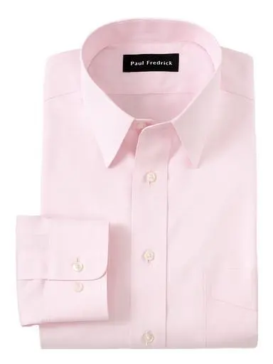 PAUL FREDRICK Slim Fit Non-iron Cotton Pinpoint Solid Point Collar Dress Shirt - Pink