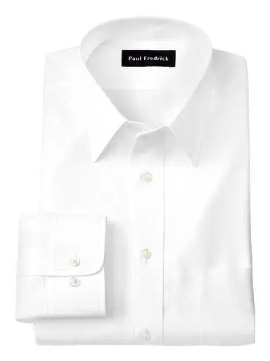 PAUL FREDRICK Slim Fit Non-iron Cotton Pinpoint Solid Point Collar Dress Shirt - White
