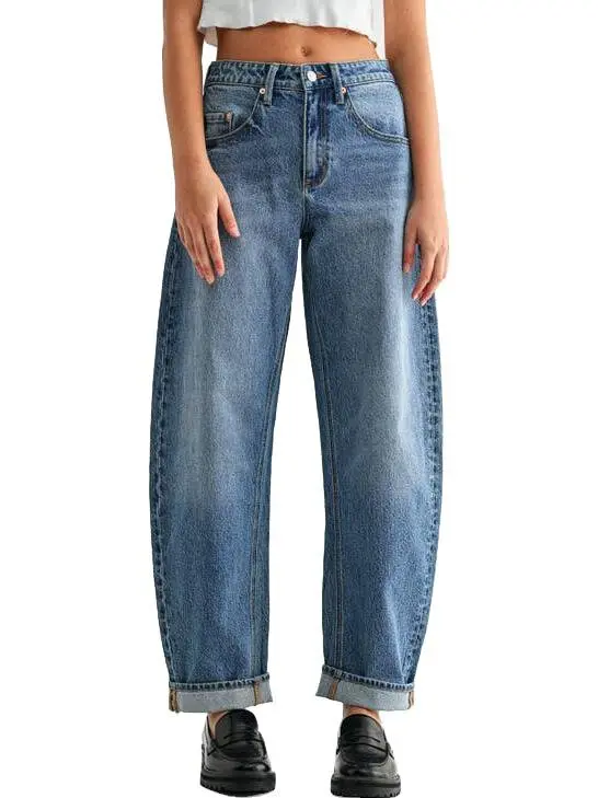 JEMINA DENIM High Waist Barrel Jeans - Medium Wash