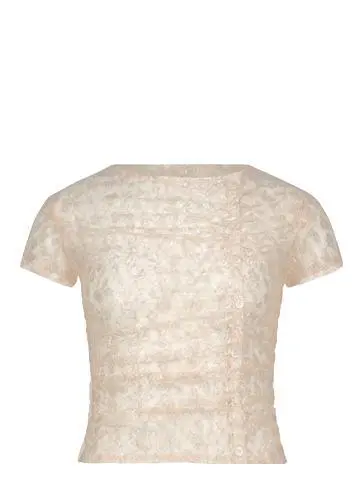 SAEMDI Metallic Lace Top - Metallic Beige