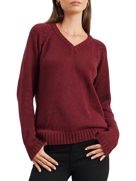 PANEROS CLOTHING Selene V-neck Cotton Sweater - Burgundy