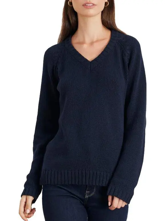 PANEROS CLOTHING Selene V-neck Cotton Sweater - Midnight Navy