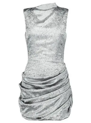 SAEMDI Crinkled Tulip Mini Dress - Silver