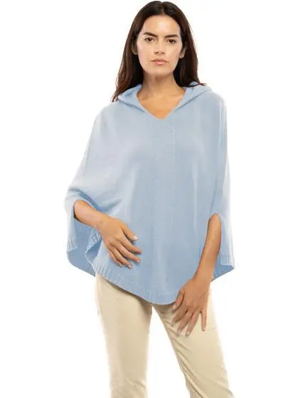 MONTICELLI CASHMERE Cashmere Hooded Poncho - Baby Blue