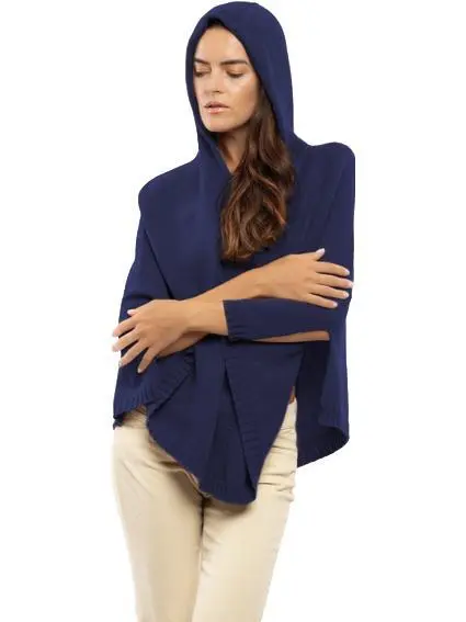MONTICELLI CASHMERE Cashmere Hooded Poncho - Blue