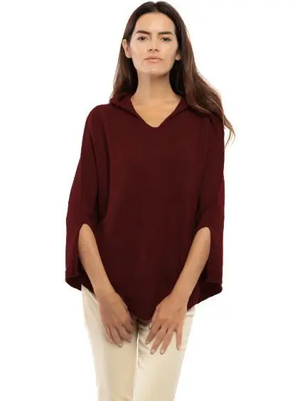 MONTICELLI CASHMERE Cashmere Hooded Poncho - Bordeaux