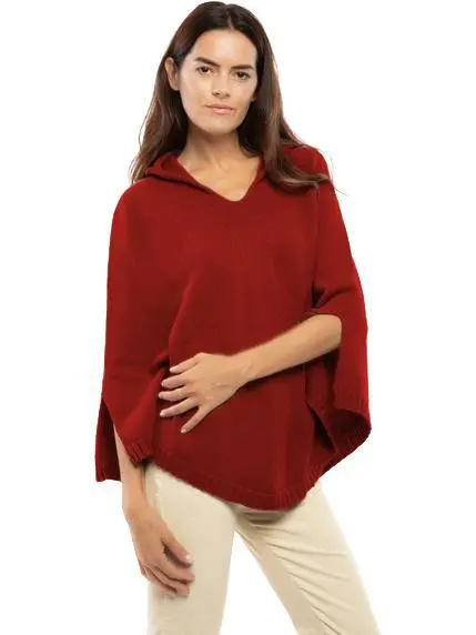 MONTICELLI CASHMERE Cashmere Hooded Poncho - Chianti