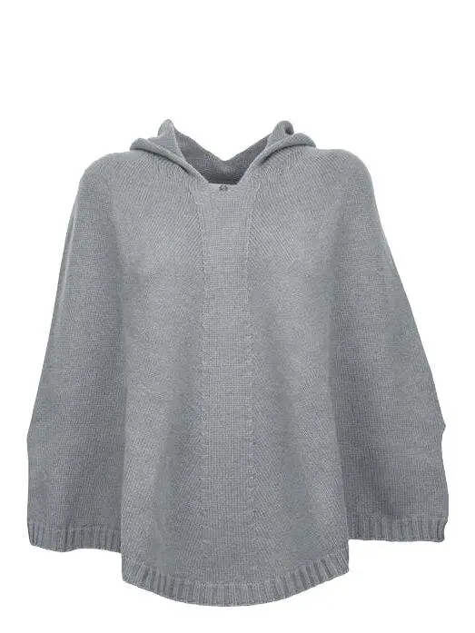 MONTICELLI CASHMERE Cashmere Hooded Poncho - Melange Gray