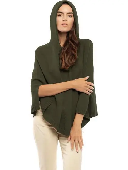 MONTICELLI CASHMERE Cashmere Hooded Poncho - Olive Green