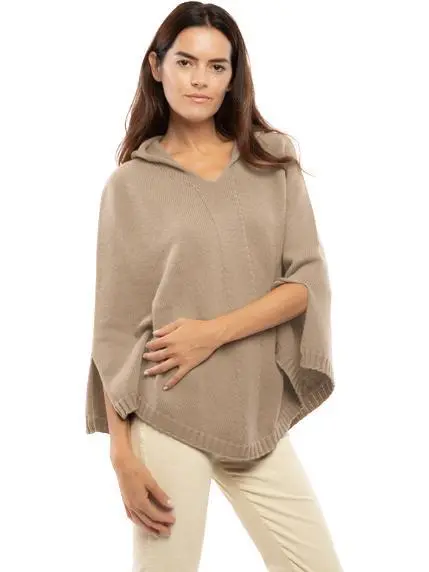 MONTICELLI CASHMERE Cashmere Hooded Poncho - Taupe