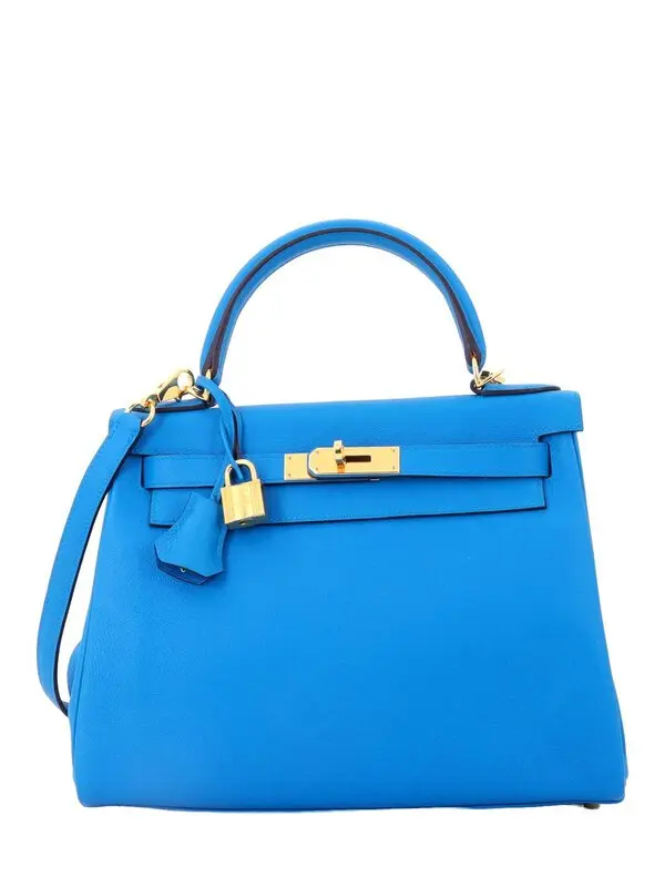 HERMES Kelly Handbag Evercolor 28 With Gold Hardware - Bleu Zanzibar