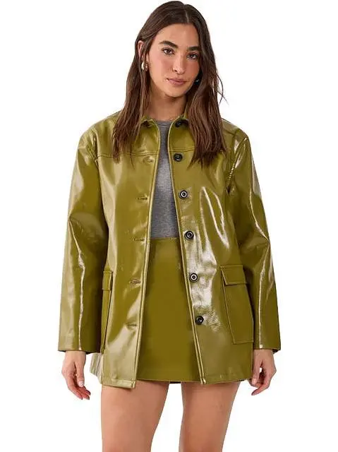 Nasty Gal Vinyl Longline Jacket - Olive