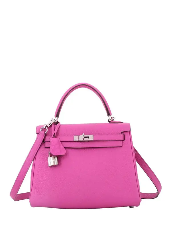 HERMES Kelly Handbag 25 Pink Togo With Palladium Hardware - Magnolia