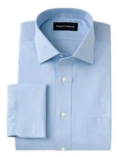 PAUL FREDRICK Non-iron Cotton Pinpoint Solid Spread Collar French Cuff Dress Shirt - Blue