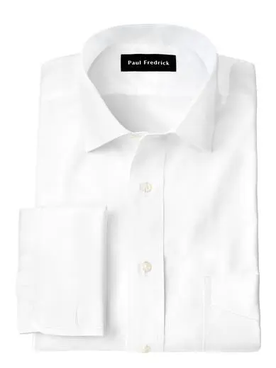 PAUL FREDRICK Non-iron Cotton Pinpoint Solid Spread Collar French Cuff Dress Shirt - White