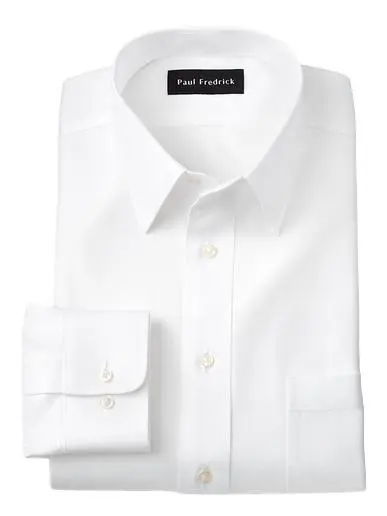 PAUL FREDRICK Non-iron Cotton Herringbone Point Collar Dress Shirt - White