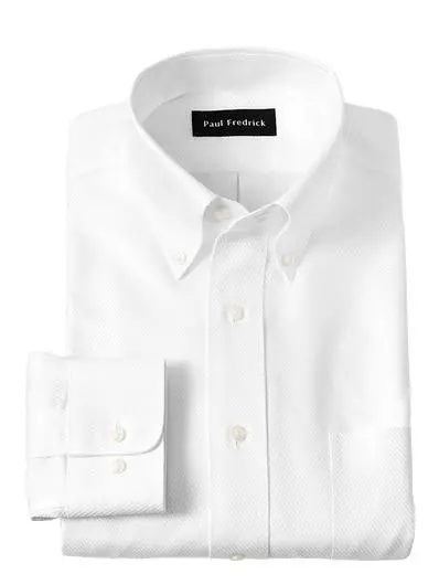 PAUL FREDRICK Non-iron Cotton Twill Button Down Collar Dress Shirt - White