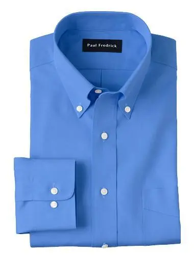 PAUL FREDRICK Slim Fit Non-iron Cotton Pinpoint Solid Button Down Collar Dress Shirt - French Blue