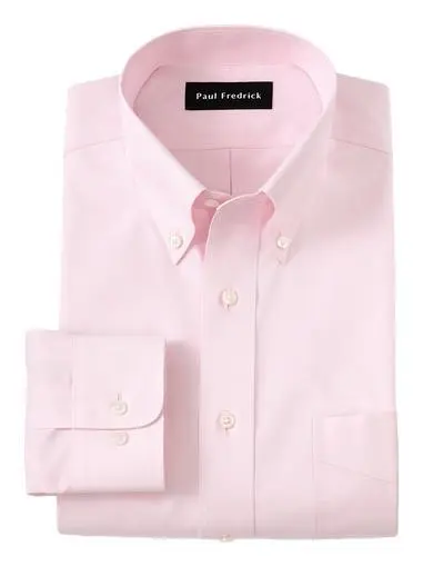 PAUL FREDRICK Slim Fit Non-iron Cotton Pinpoint Solid Button Down Collar Dress Shirt - Pink