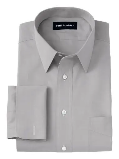 PAUL FREDRICK Non-iron Cotton Pinpoint Solid Point Collar French Cuff Dress Shirt - Grey
