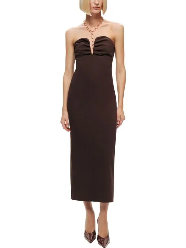 NOCTURNE Strapless Sweetheart Pencil Midi Dress - Brown