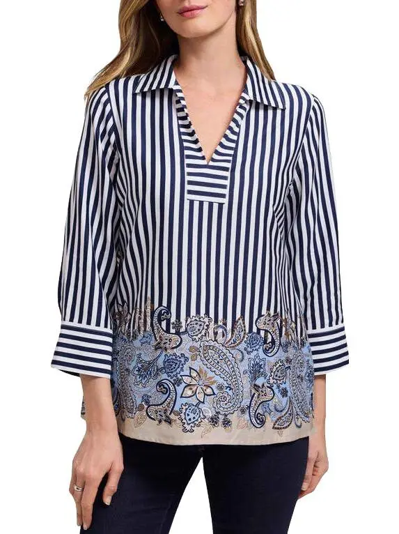 Foxcroft Striped Paisley Shirt - Blue Multi