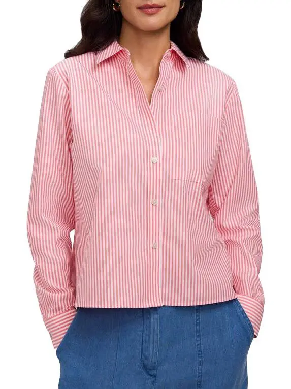 Foxcroft Jodie Stripe Cotton Button-up Shirt - Coral Reef Red