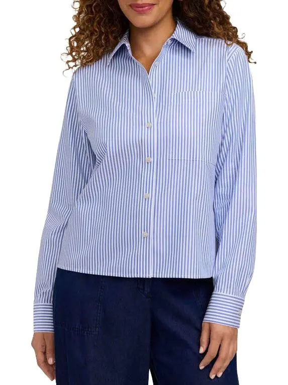 Foxcroft Jodie Stripe Cotton Button-up Shirt - Powder Blue/white