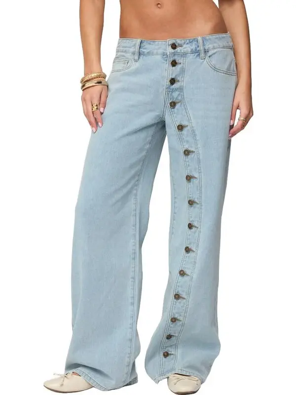 EDIKTED Adison Button-fly Baggy Jeans - Light-blue
