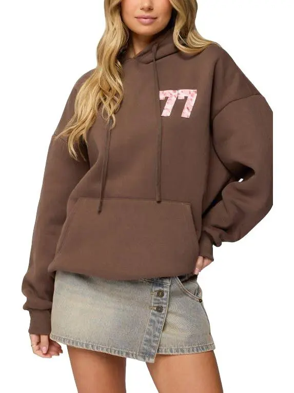 EDIKTED Graphic Oversized Hoodie - Brown