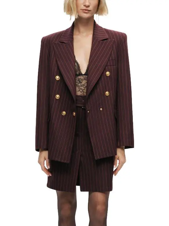 NOCTURNE Pinstripe Double-breasted Blazer - Burgundy
