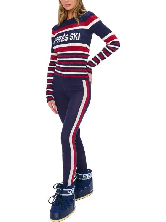 Show Me Your Mumu High-waisted Cozy Leggings - Navy Race Stripe Knit