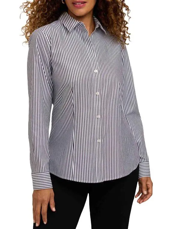 Foxcroft Dianna Stripe Cotton Button-up Shirt - Black/white